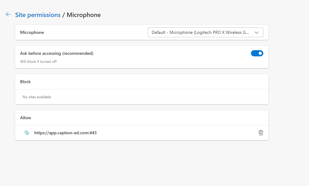 Fixing Microsoft Edge (Desktop) Microphone Permissions